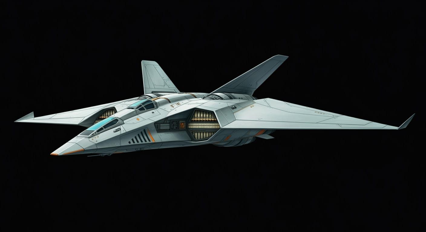 Engineering drawing: Dihedral wing spacecraft (include annotations)