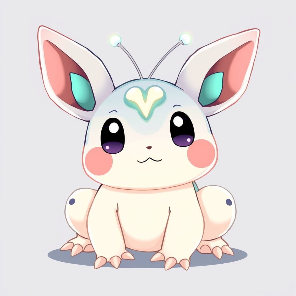 Cute Chibi Bunny Frog Digimon with Pastel Colors a... - AI Art