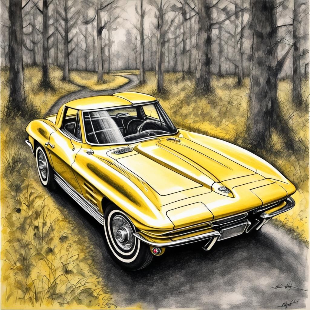 1963 Corvette,yellow - AI Generated Artwork - NightCafe Creator