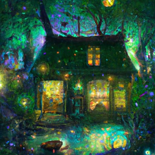 Detailed digital painting of a magical swamp with a witch shack ...