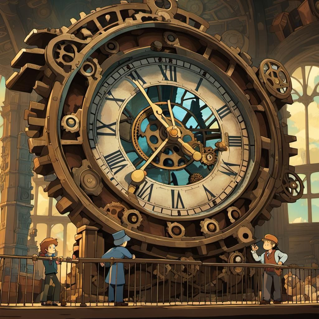Whimsical Clocktower Mechanism: Scene: Inside an enormous clocktower ...