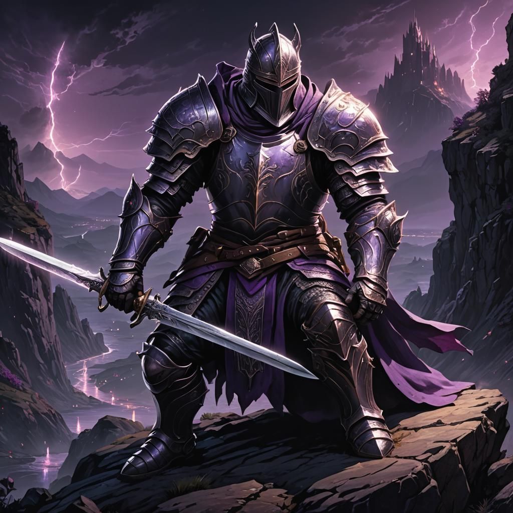 Majestic Warrior Knight Illuminated by Moonlight a... - AI Art