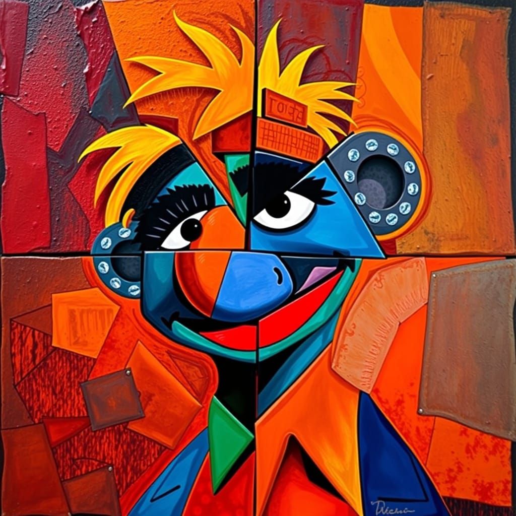 Cubist Muppet - Vibrant Cubist Portrait of a Muppet Characte...