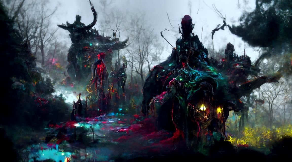 Gigantic Dark Demon Necromancer wielding poisounos runes and magic ...