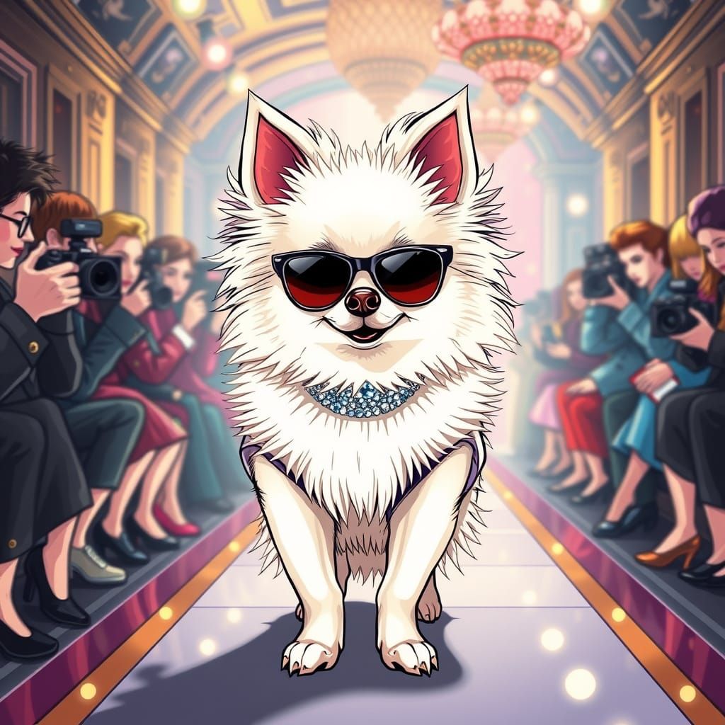 Glamorous Spitz Dog Supermodel Striking a Sassy Po... - AI Art