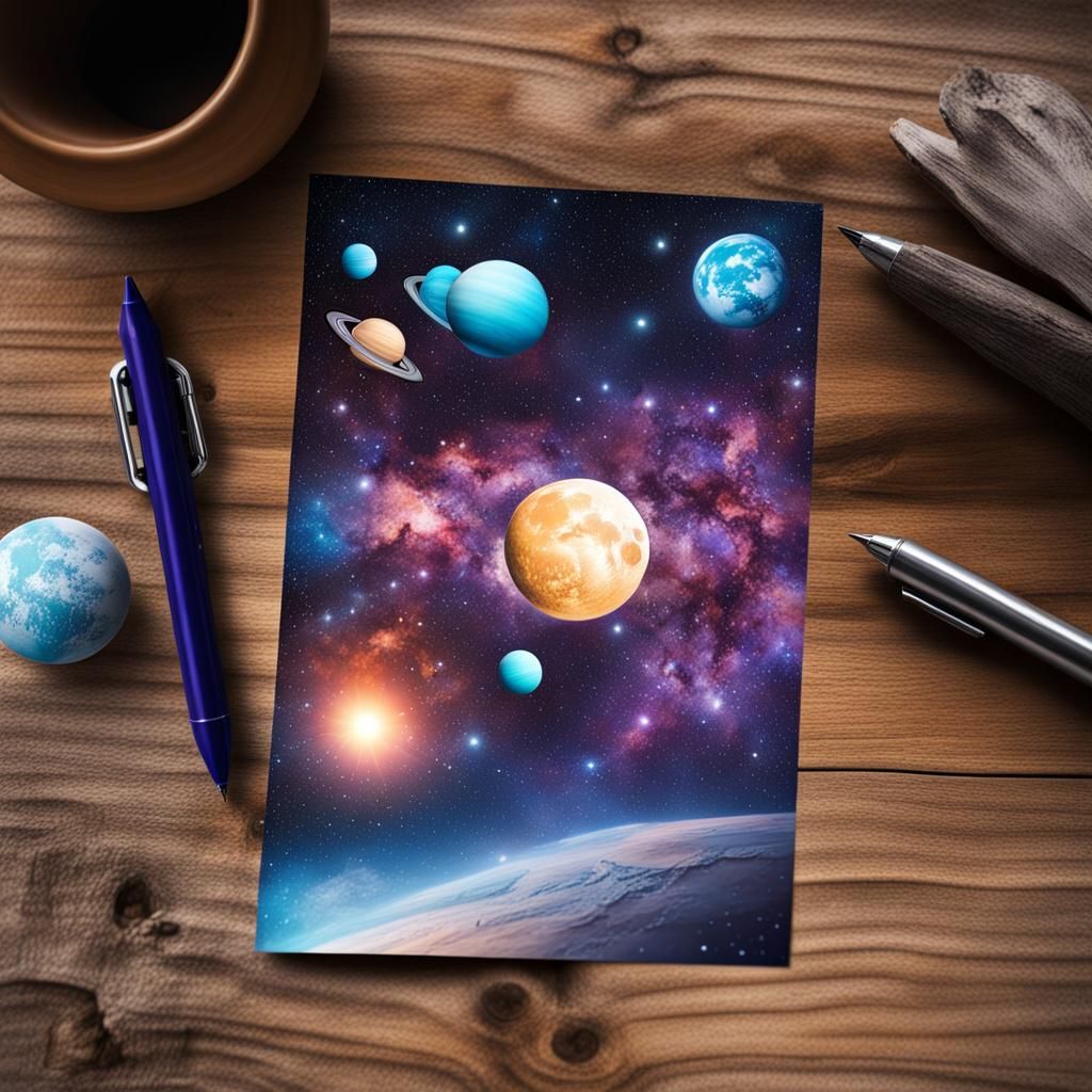 Photo of Beautiful postcard on a rustic table with bic pens. Magical ...