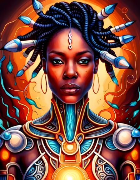 Portrait of a beautiful MECHA ROBOTIC MACHINE GODLIKE african black ...