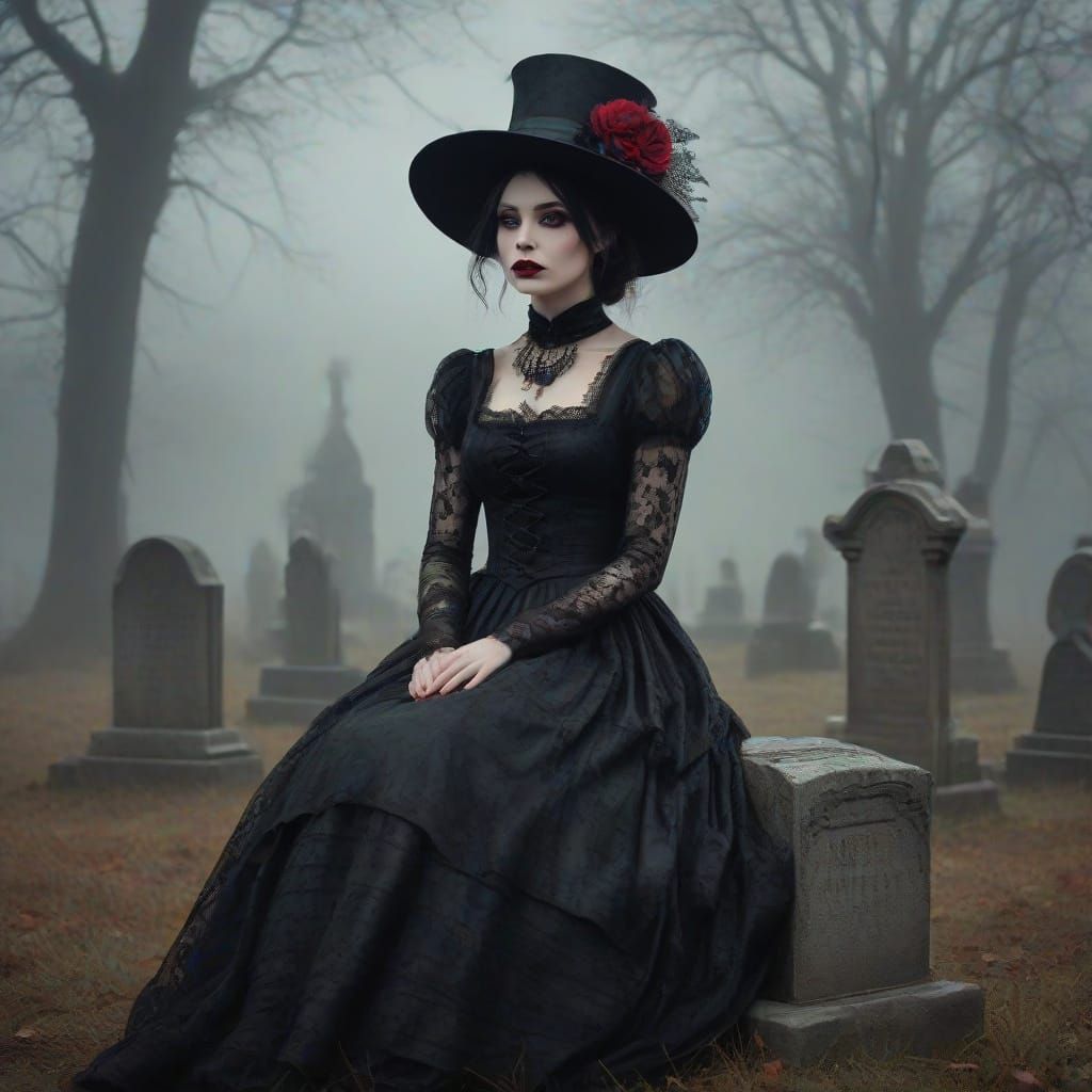 Impressionist Andy Kehoe, T.Burton. goth girl black top hat hazel eyes ...