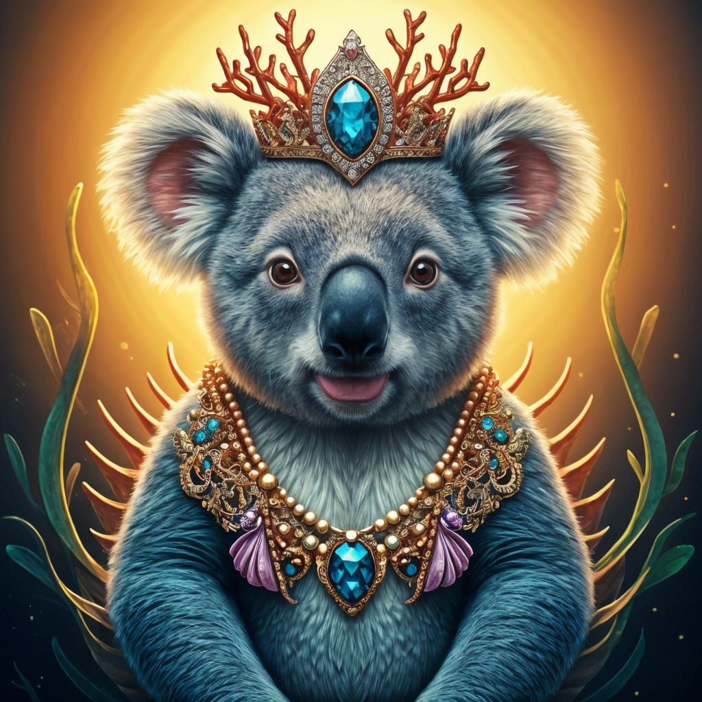 Koala mermaid queen - Koala Mermaid Queen in Vibrant Crown