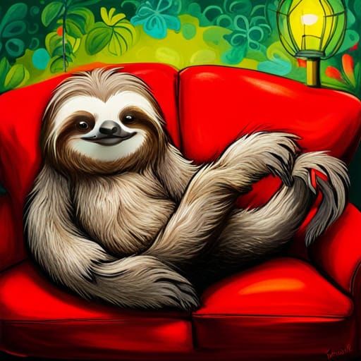 Sloth on couch - AI Generated Artwork - NightCafe Creator