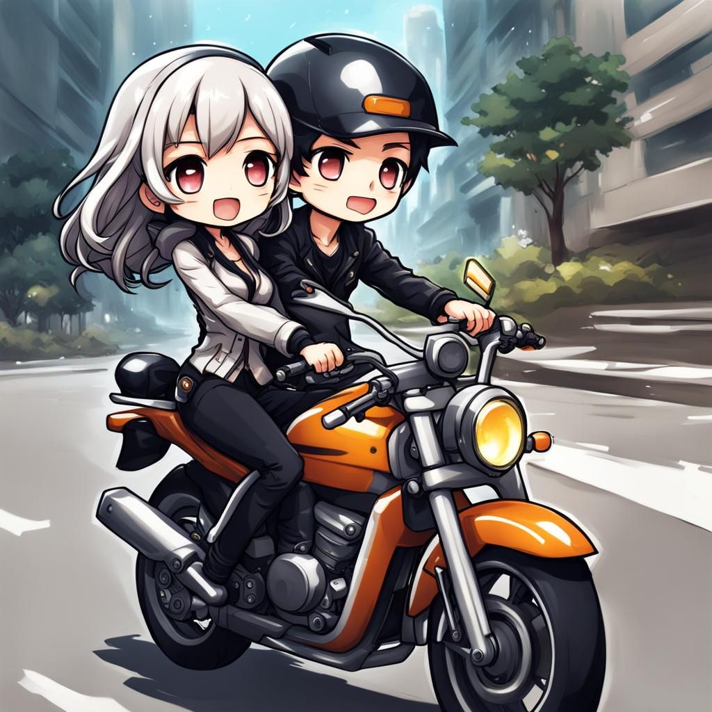 Chibi Motorcycle Couple - AI Generated Artwork - NightCafe Creator
