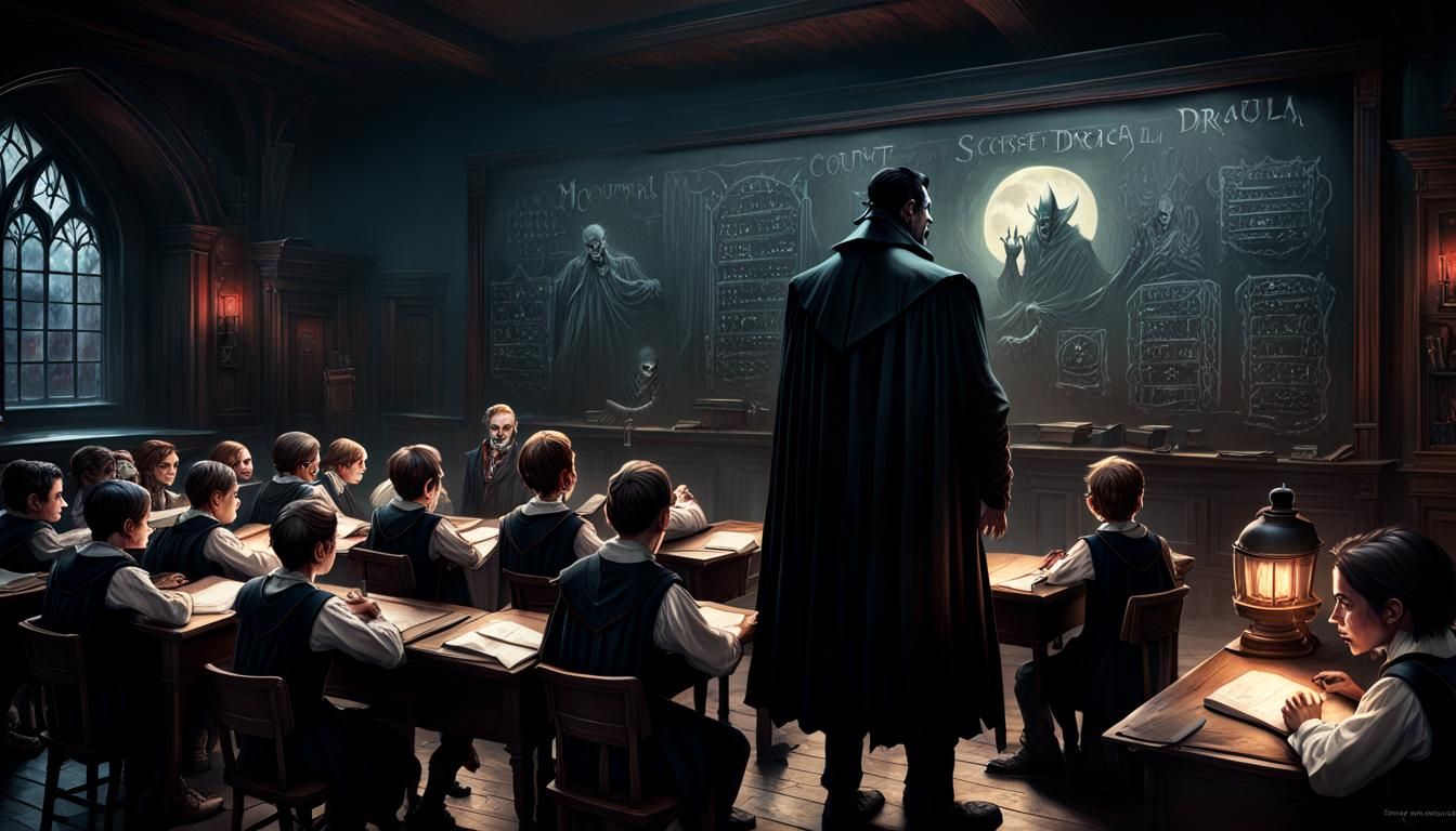 night school, monster school, school room, young students whatching The ...