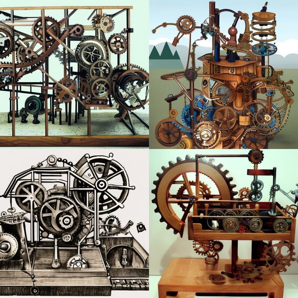 stampunk rube goldberg machine, drawing, steam powered - AI Generated ...