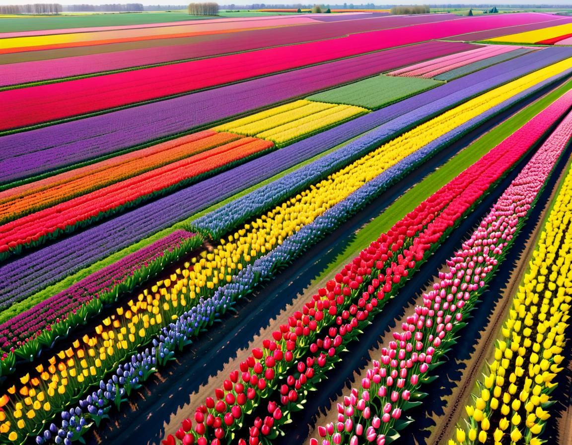 Aerial view of the Dutch tulips fields - AI Generated Artwork - NightCafe Creator