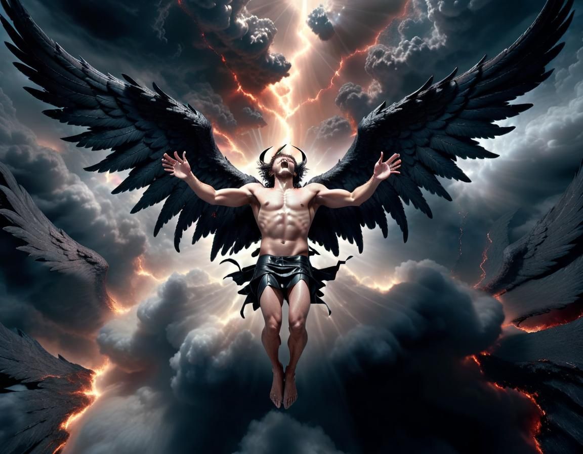 Masterpiece The fall of Lucifer from heaven his dark wings spread ...