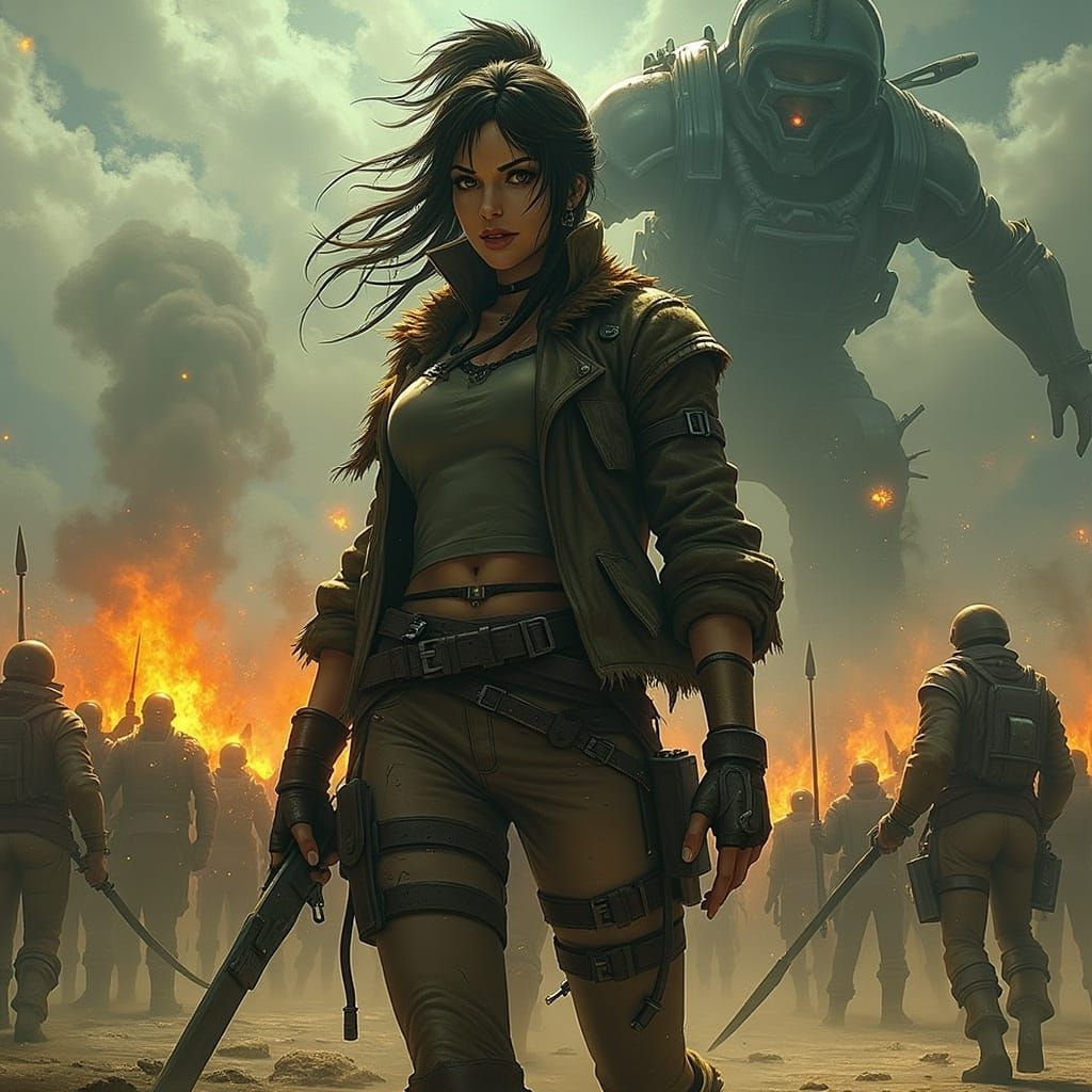 Woman in Riotous Backdrop, Inspired by Mead Schaef... - AI Art