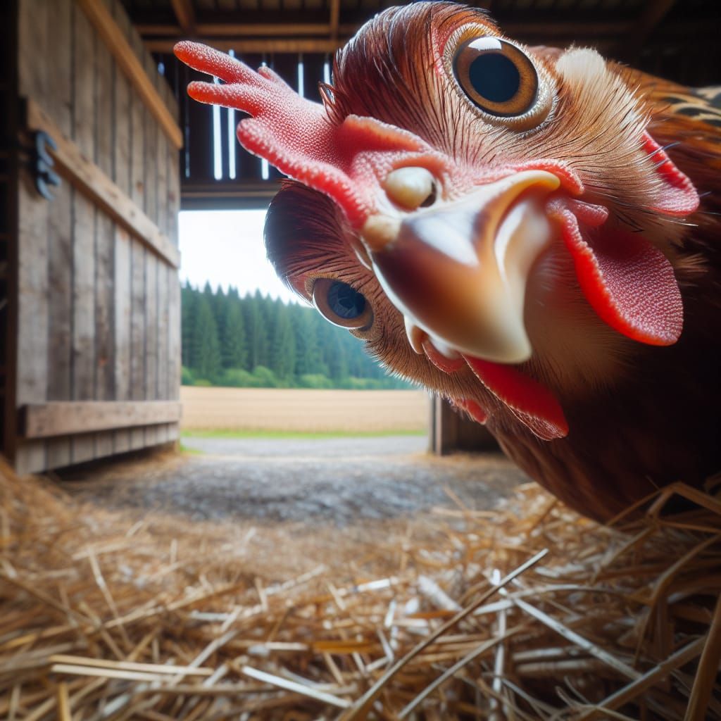 curious chicken - Curious Chicken Peers from the Barn