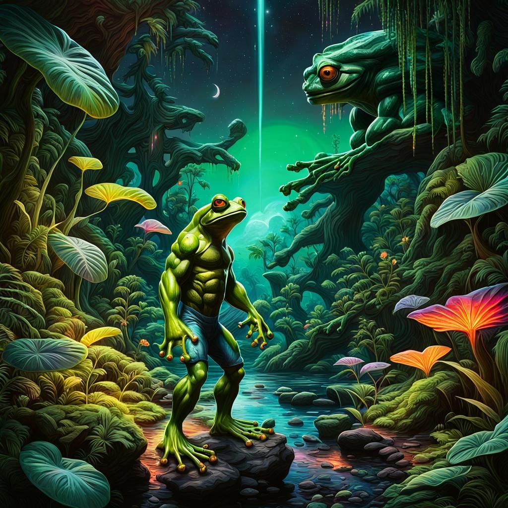 Frog and green hulk - AI Generated Artwork - NightCafe Creator