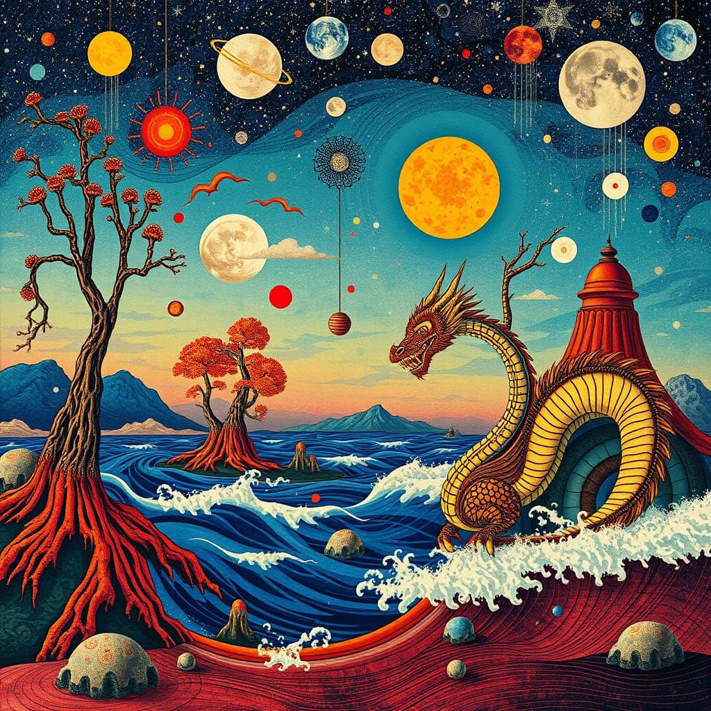 Surrealist Dreamscapes with Melting Trees and Cosm... - AI Art