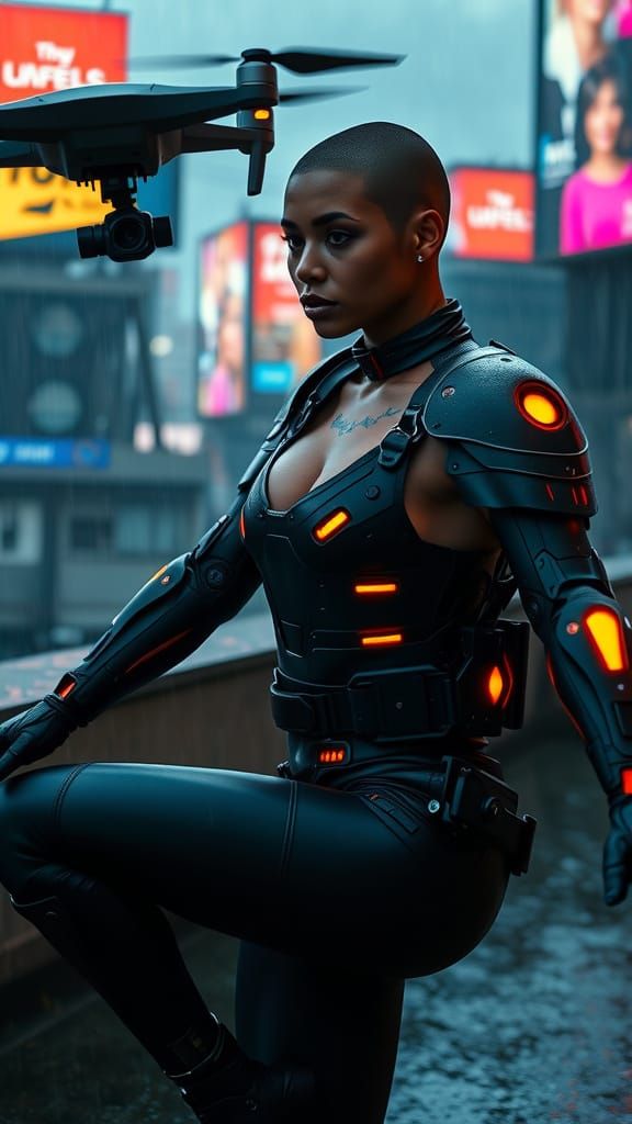 Cyberpunk Shadow Dancer - Cyberpunk Warrior in Motion