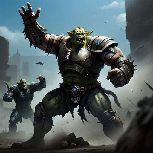 Orcs Engage Cybernetic Foes in a Hyper-Realistic B... - AI Art