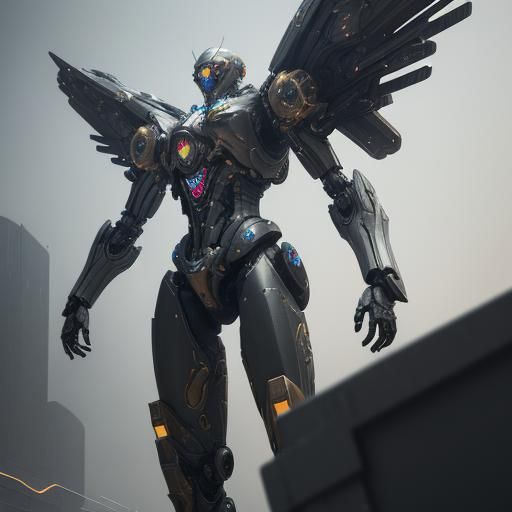 Seraphim, intricate mech details, ground level shot, 8K resolution ...