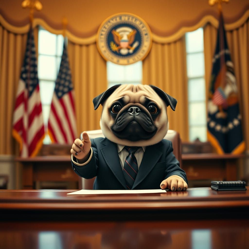 Anime Pug President in Cinematic Oval Office - AI Art