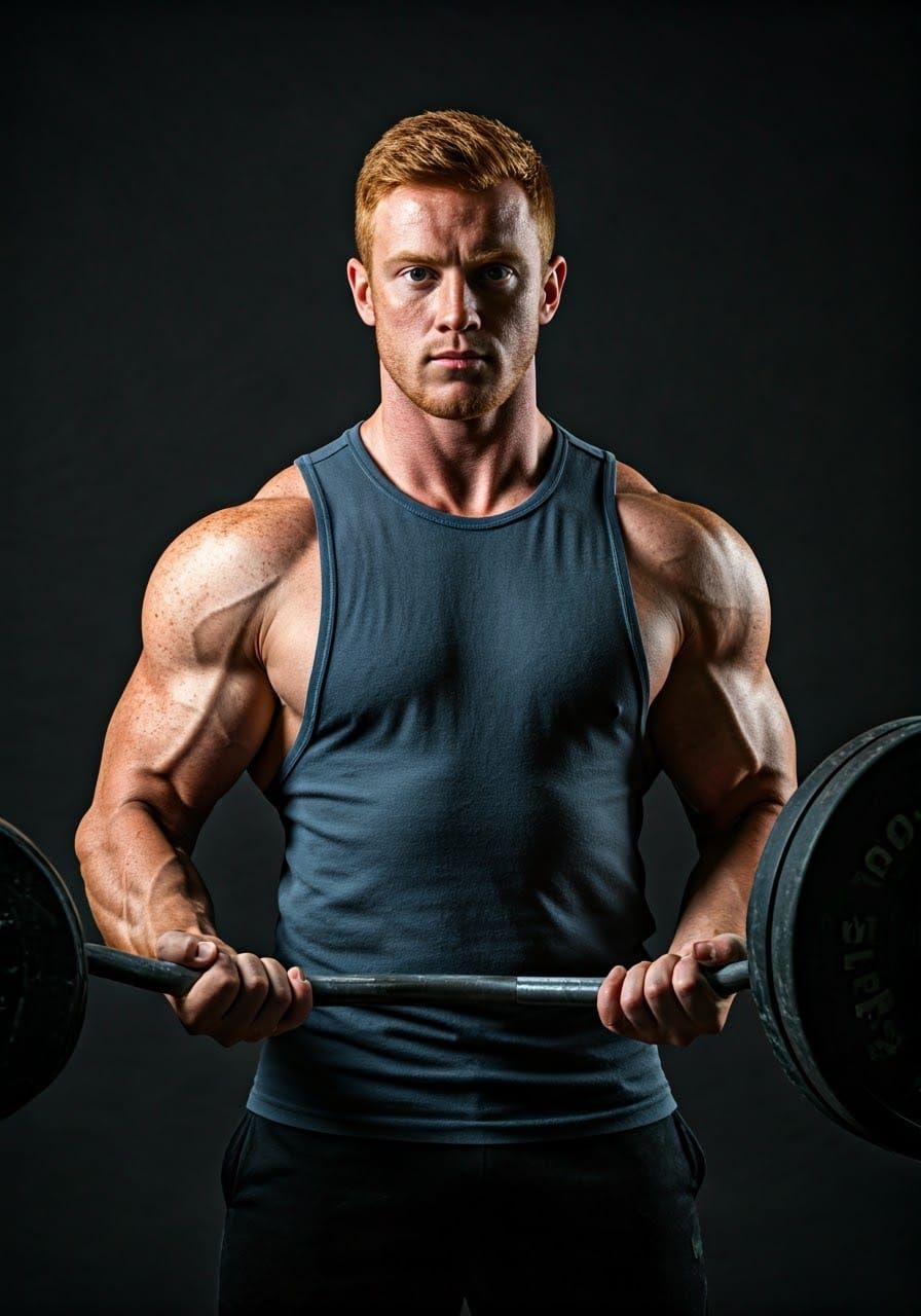 Power Lifter - Ginger Bodybuilder Powerlifts Weight in Chiar...
