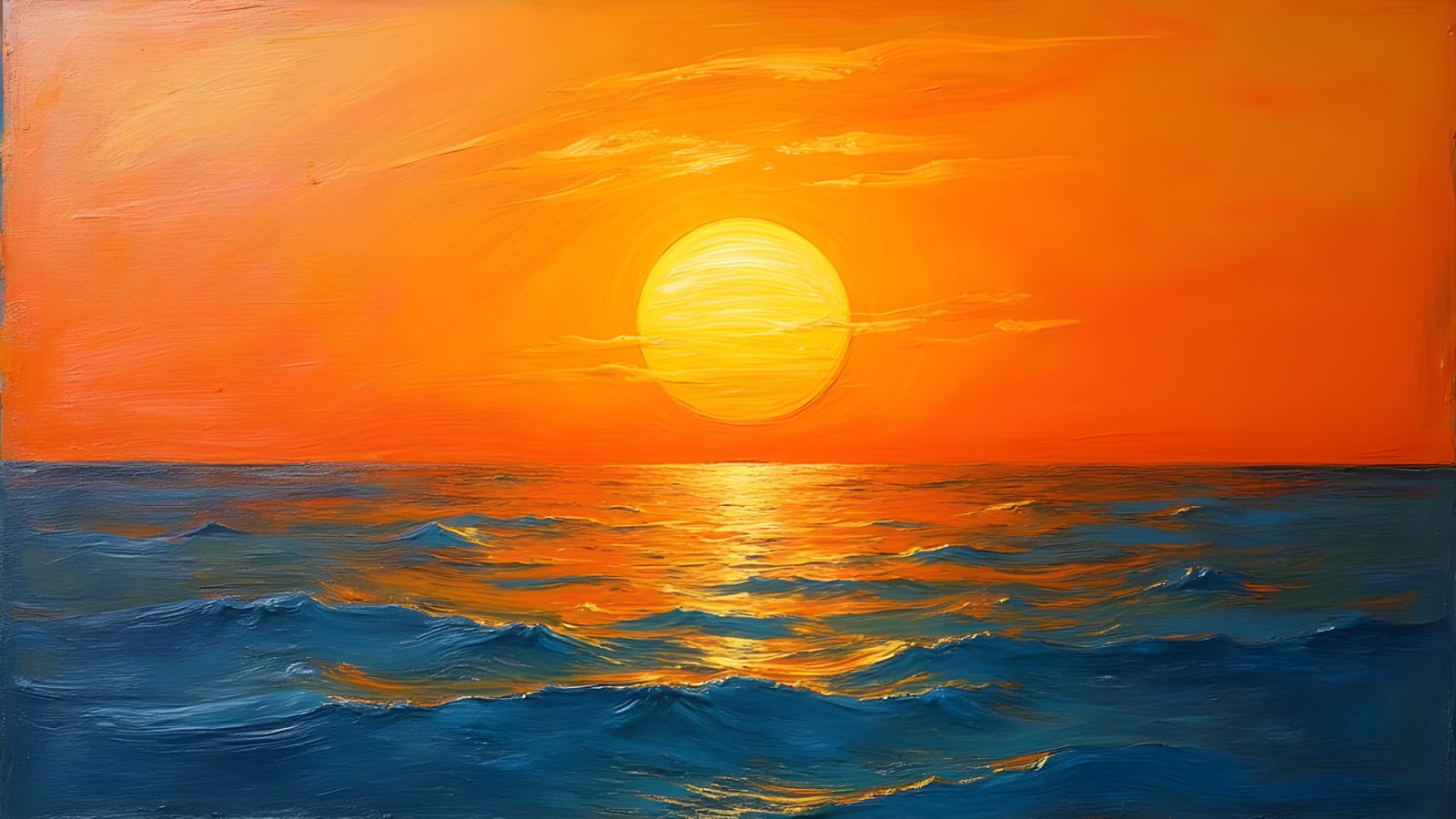 Setting Sun - Surreal Seascape with Twin Suns in Oil Paint S...