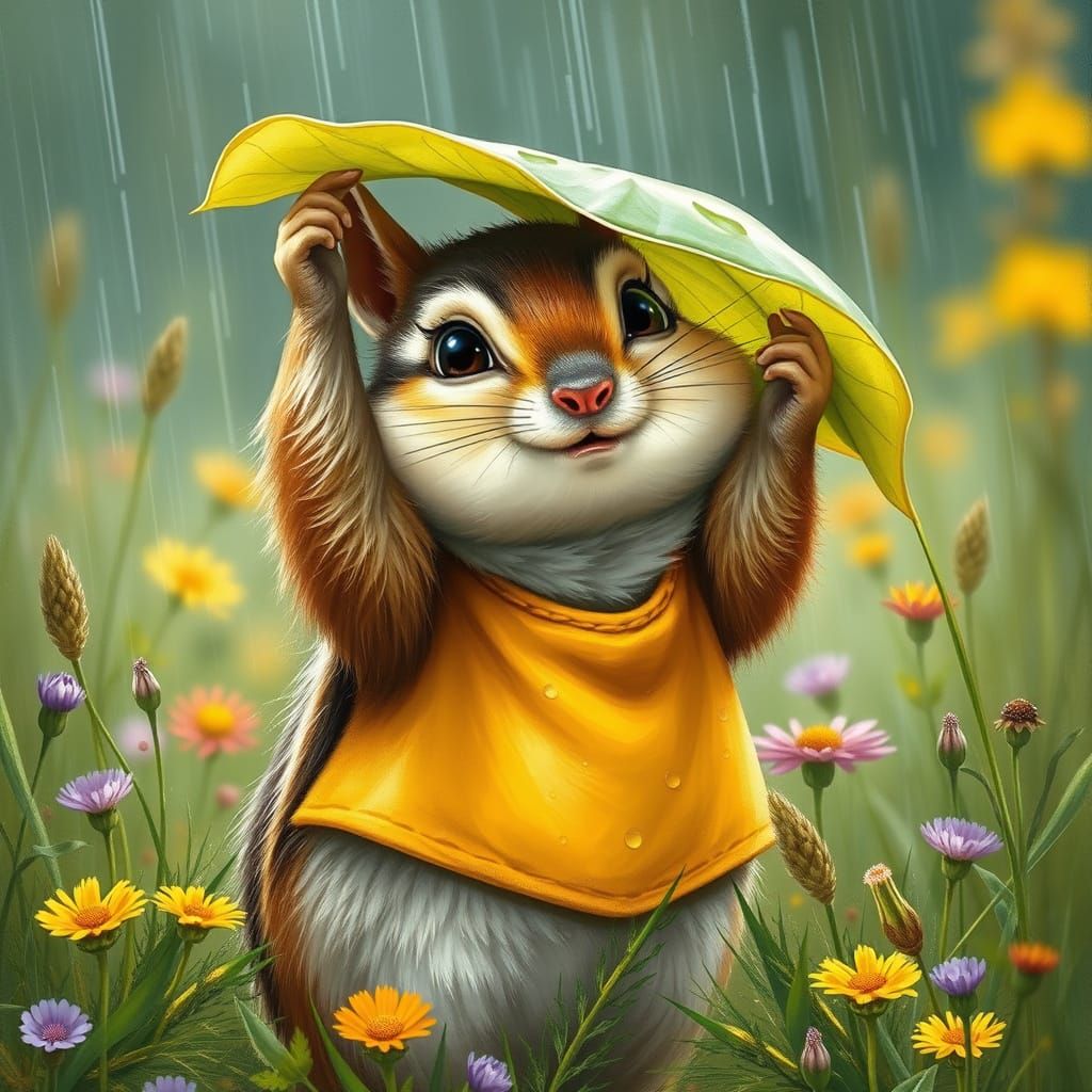 chipmunk doesn't like rain - Chipmunk Finds Joy in Rainy Mea...