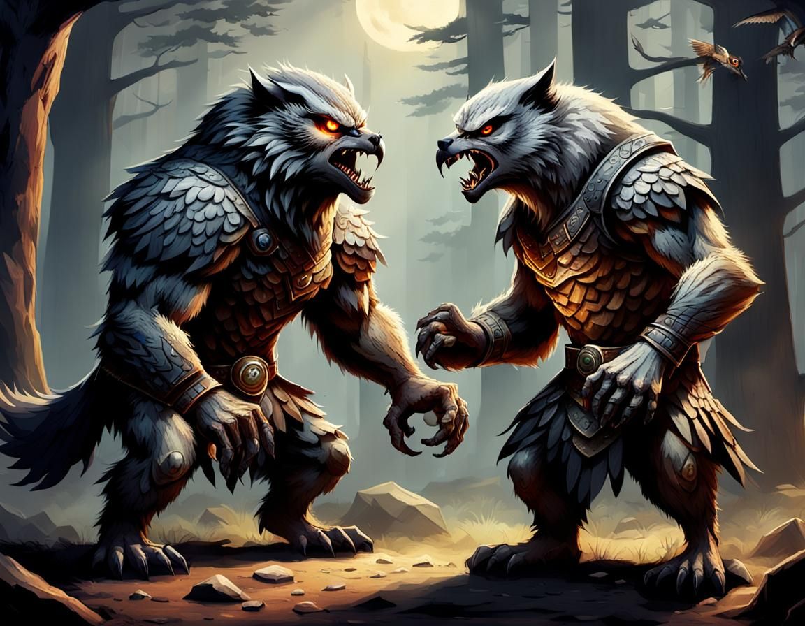 An intense confrontation between two creatures mixed with fierce ...