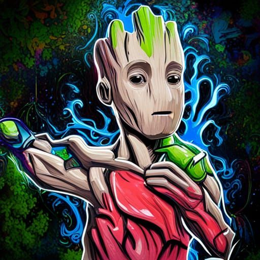 Groot graffiti art, splash art, street art, spray paint, oil gouache ...