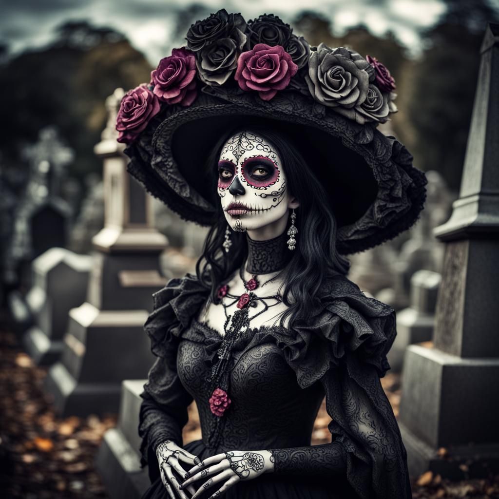 Day of the dead Catrina in the graveyard tim burton style - AI ...