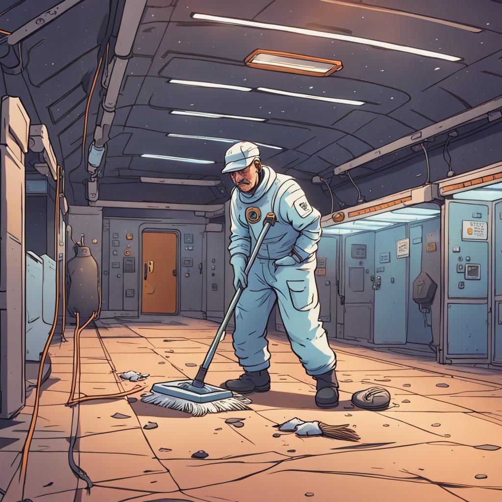 Space Janitor mopping the floor - AI Generated Artwork - NightCafe Creator