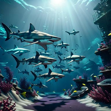 Sharks in ocean, dynamic lighting Unreal Engine sci-fi biopunk ...