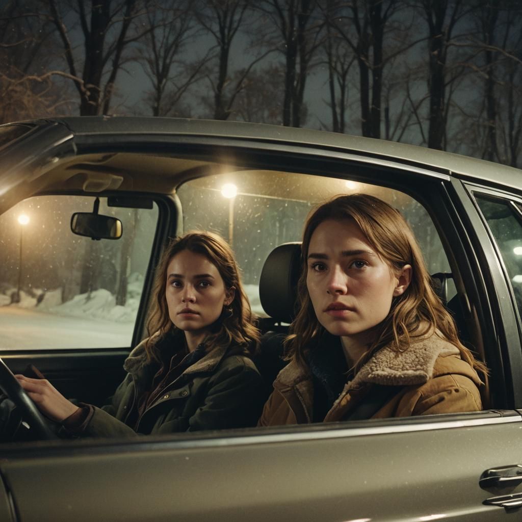 Emily's Uncertain Gaze in Cinematic Film Still - AI Art