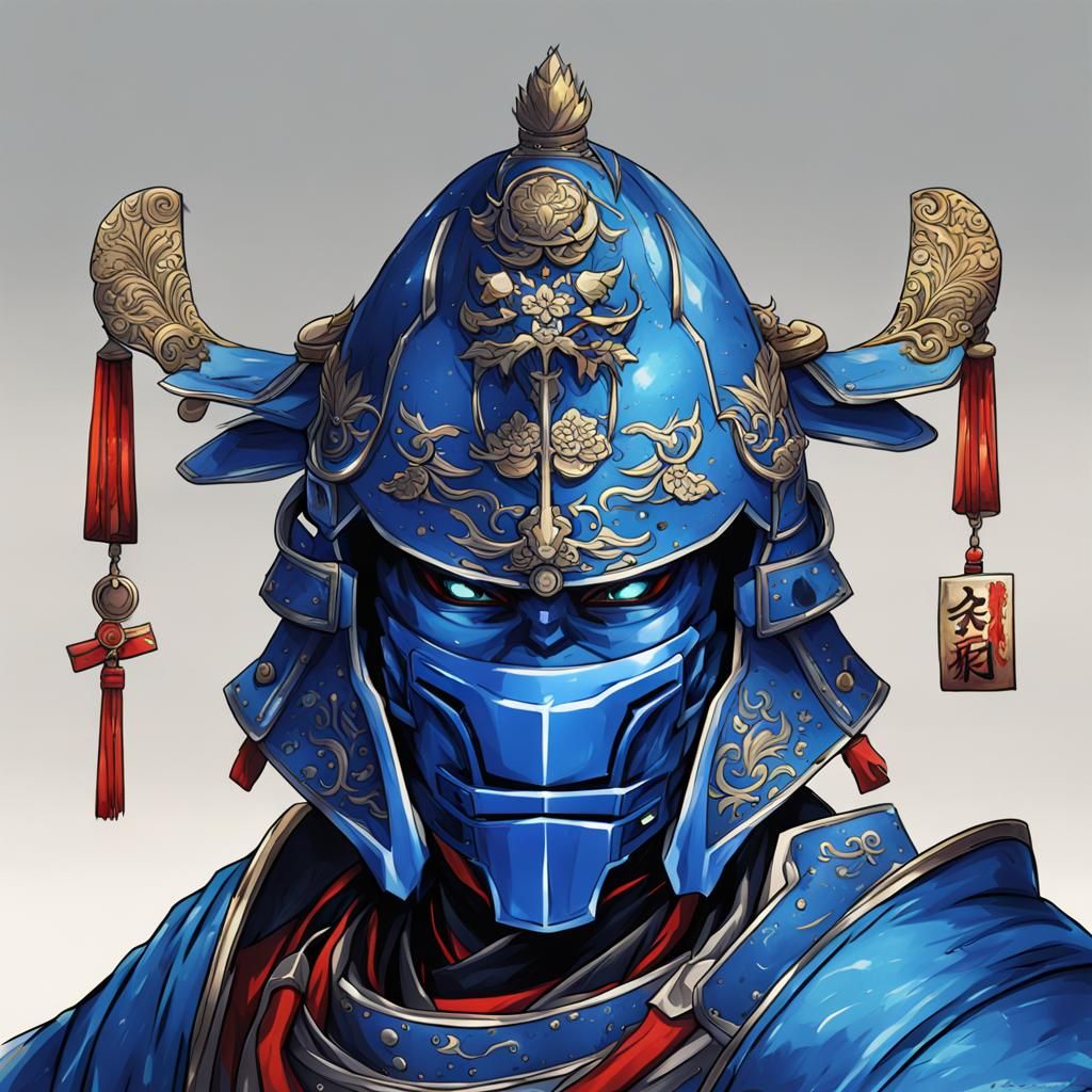 A blue samurai helmet - AI Generated Artwork - NightCafe Creator