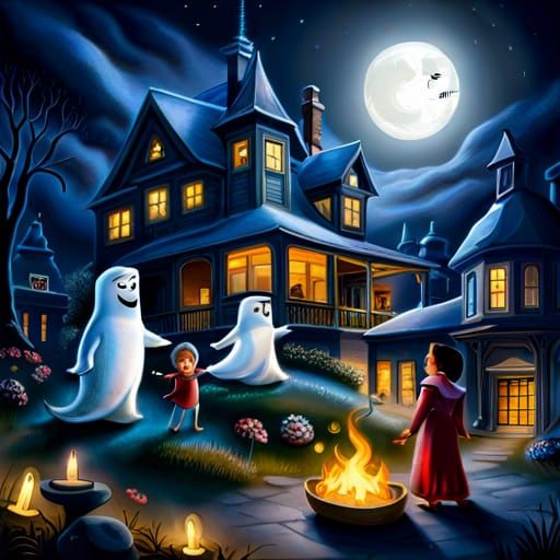 friendly ghost and his family haunting the guests in their house ...