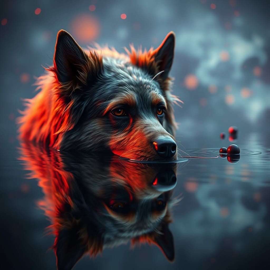 Finding Arlo - Canine Gazing at Ethereal Reflection in Fanta...