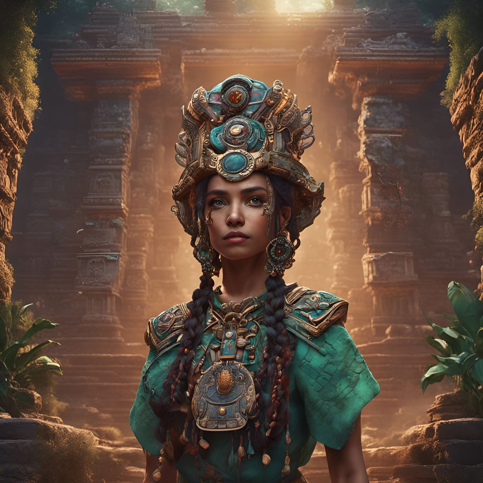 Little Aztec princess, huipil, jade jewels - AI Generated Artwork ...