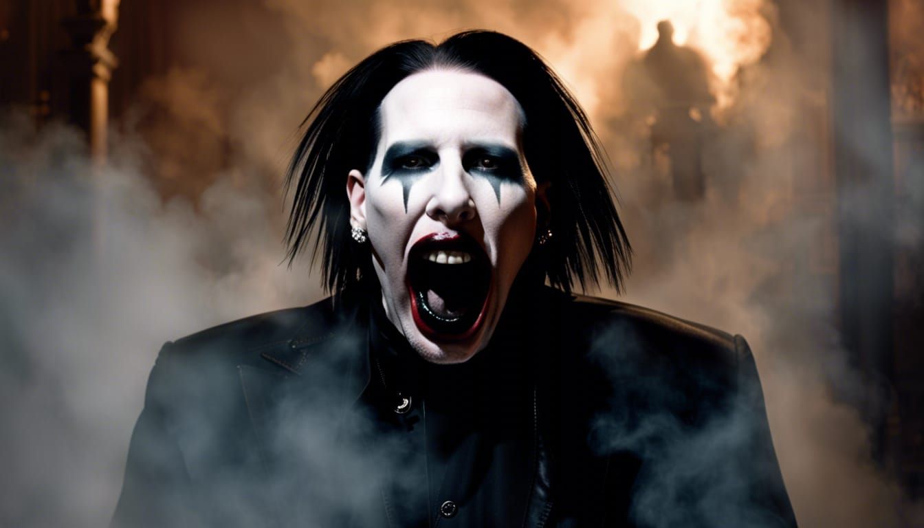 Photograph Portrait of excited Marilyn Manson, showing off his Museum ...