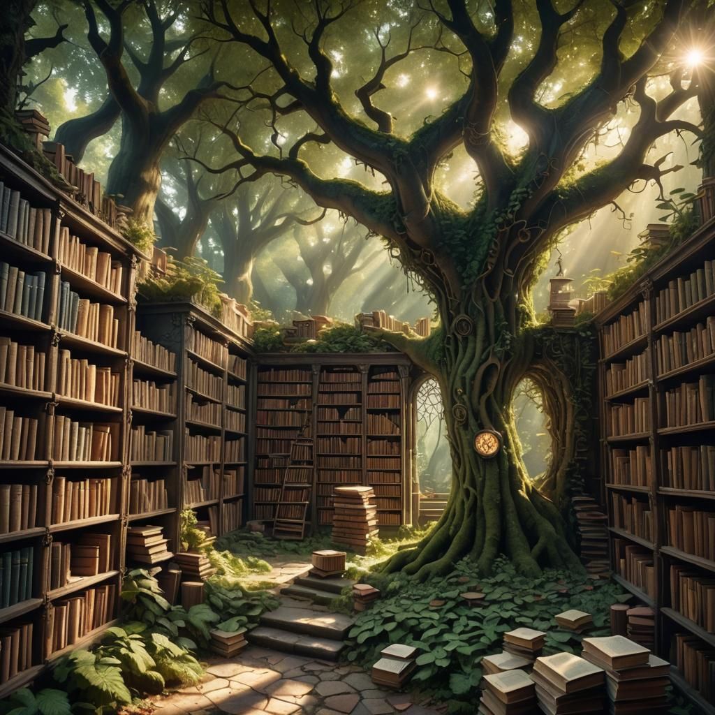 Overgrown Library - AI Generated Artwork - NightCafe Creator