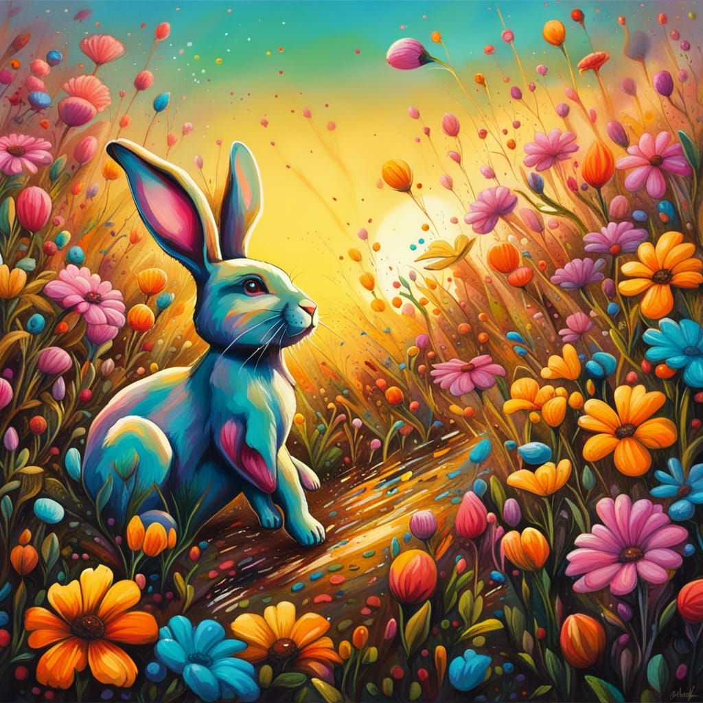Deformed Bunny frolicking in field of flowers - AI Generated Artwork ...