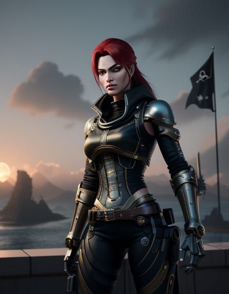 Cyberpunk Cyborg Pirate in Polished Metal Armor - AI Art
