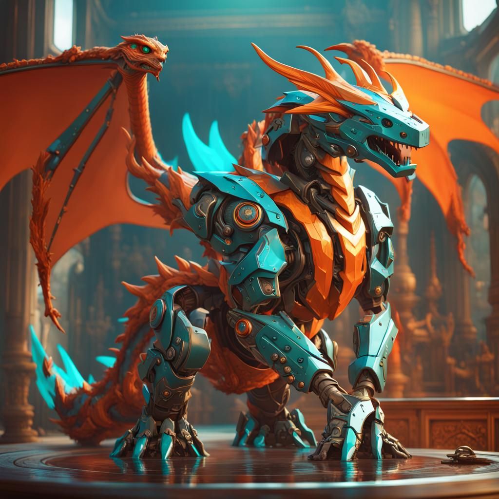 Robotic orange dragon - AI Generated Artwork - NightCafe Creator