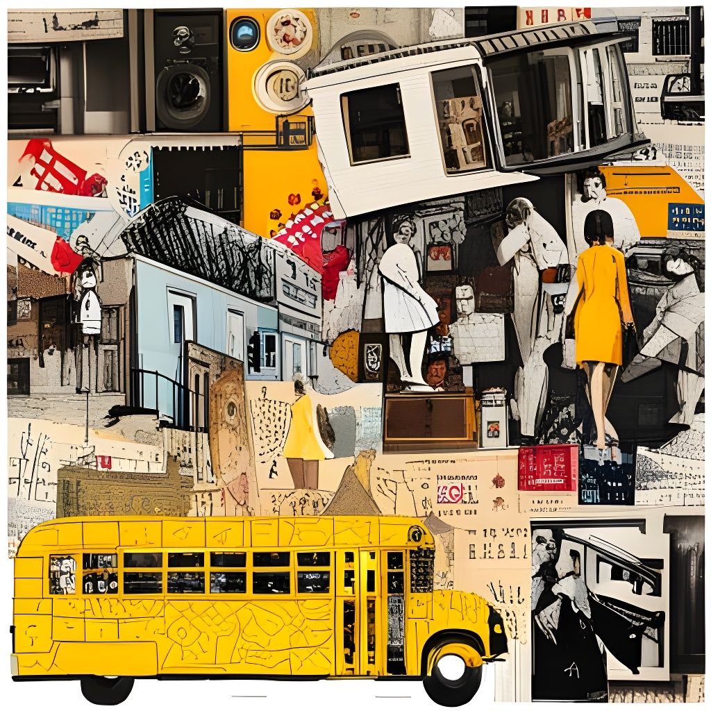 Collage of a yellow school bus - AI Generated Artwork - NightCafe Creator