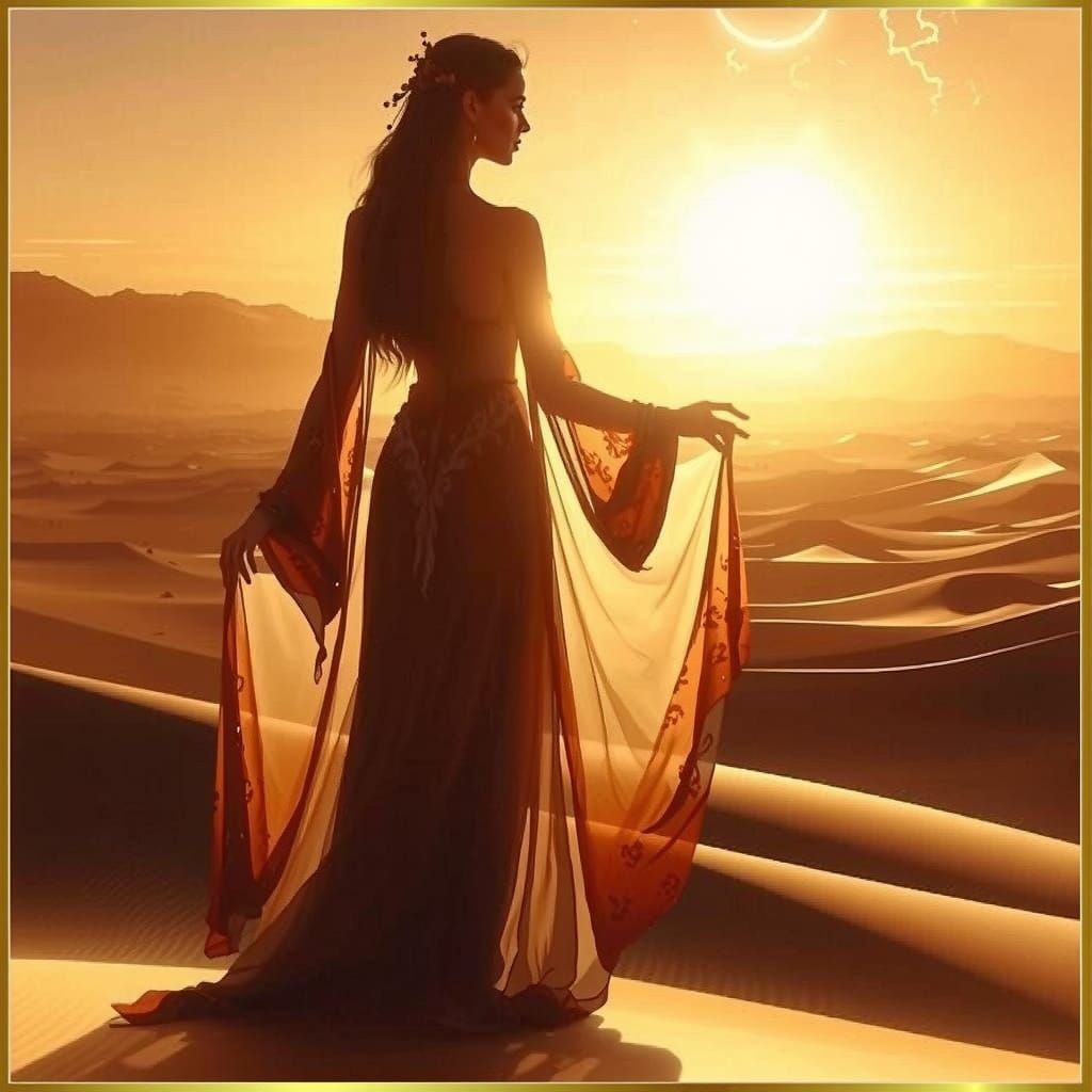 Sunset Goddess on Windswept Dune - Ethereal Sunset Goddess o...