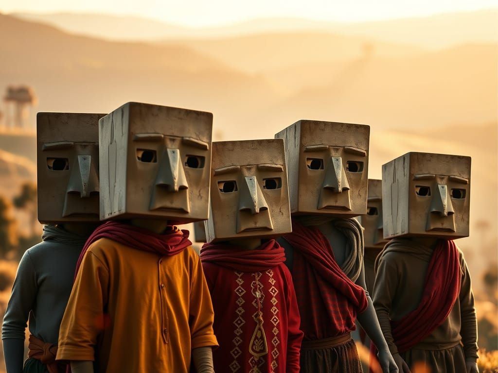 Meet the Blockheads. - Square-Headed Blockheads in Sun-Drenc...