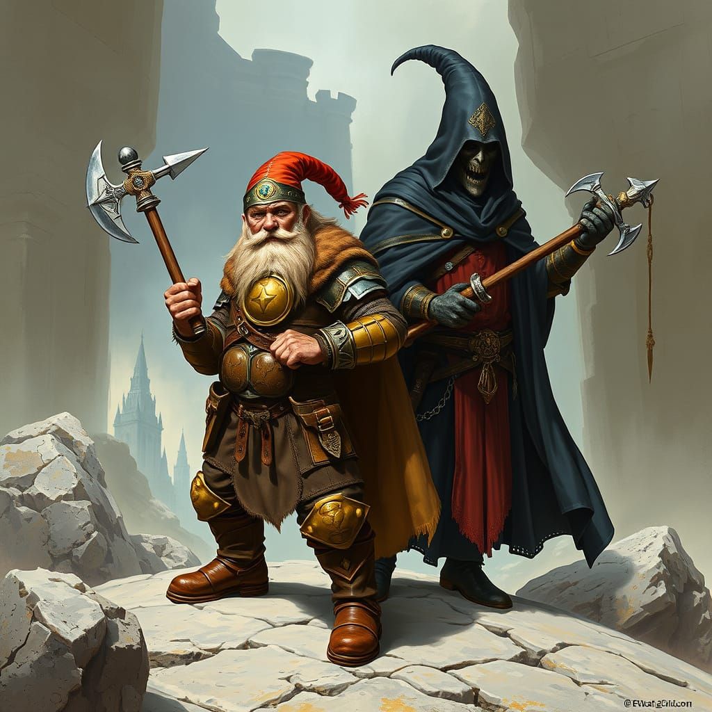 German Dwarf and Spanish Lich Travel the World - AI Art