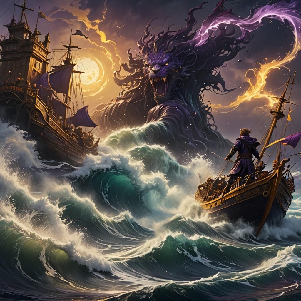 The water master summons ready to action with water beast on the sea ...